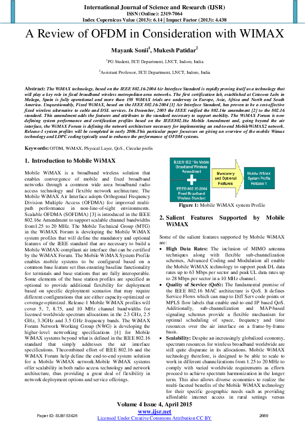 (PDF) A Review of OFDM in Consideration with WIMAX