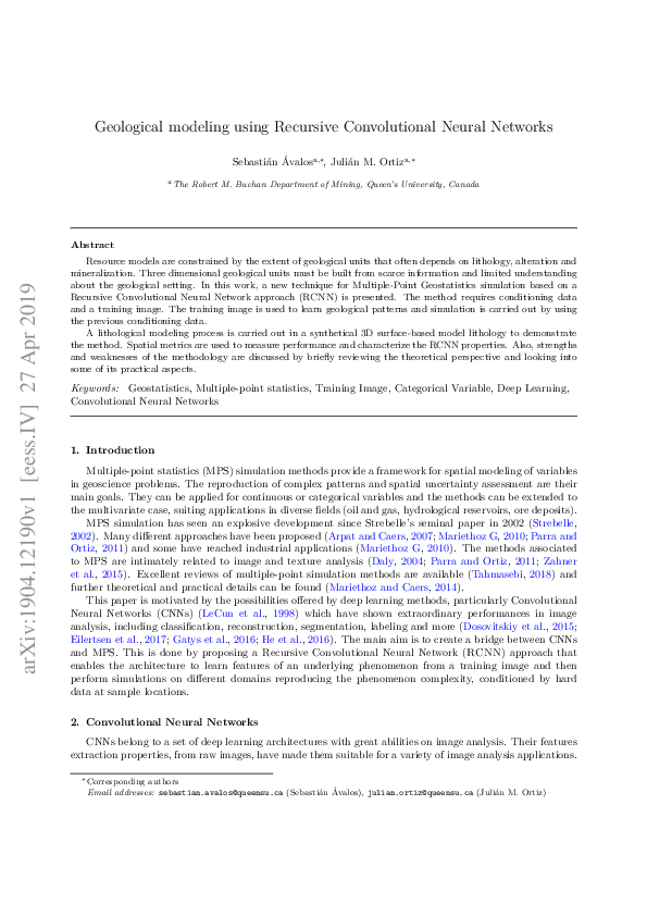 (PDF) Geological modeling using a recursive convolutional neural networks approach