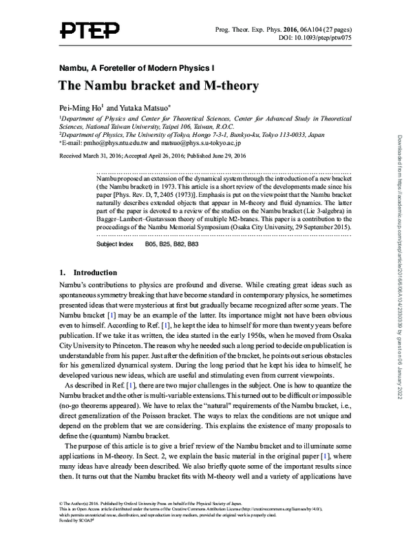 (PDF) The Nambu bracket and M-theory