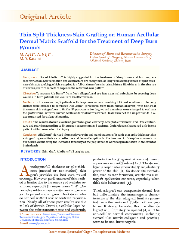 (PDF) Thin Split Thickness Skin Grafting on Human Acellular Dermal ...