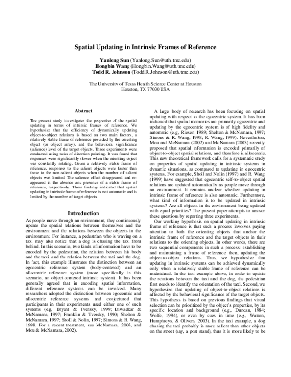 (PDF) Spatial Updating in Intrinsic Frames of Reference