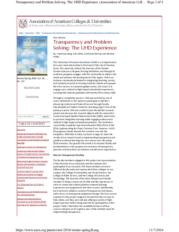 (PDF) Transparency and Problem Solving: The UHD Experience