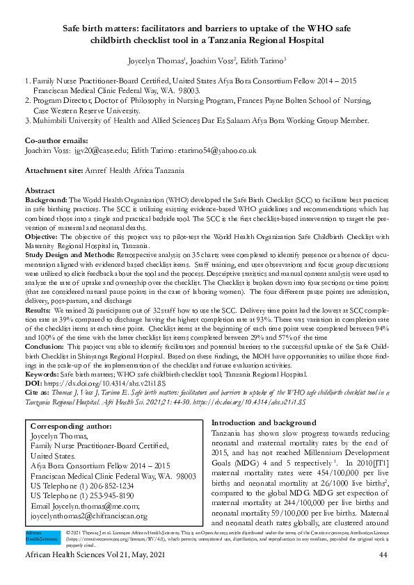 (PDF) Safe birth matters: facilitators and barriers to uptake of the ...