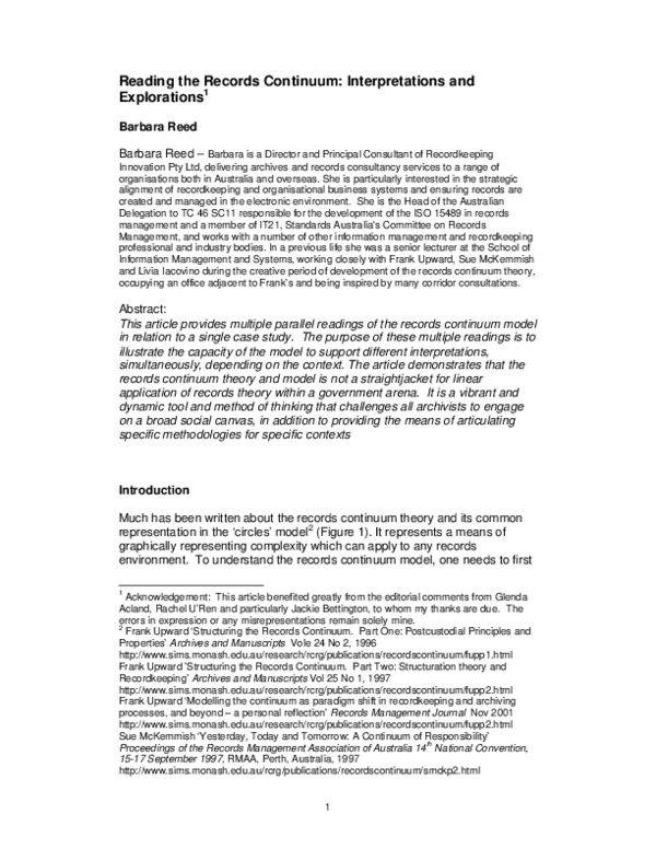 (PDF) Reading the Records Continuum : Interpretations and Explorations
