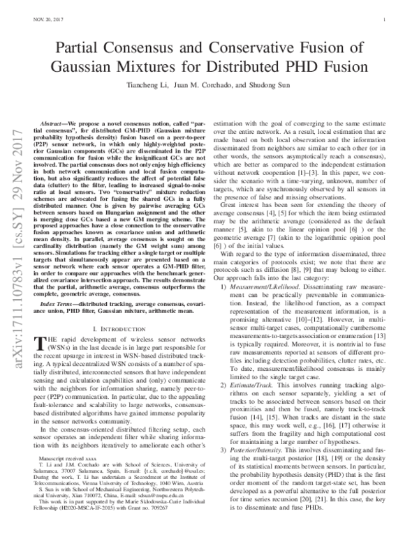 Pdf Partial Consensus And Conservative Fusion Of Gaussian Mixtures For Distributed Phd Fusion