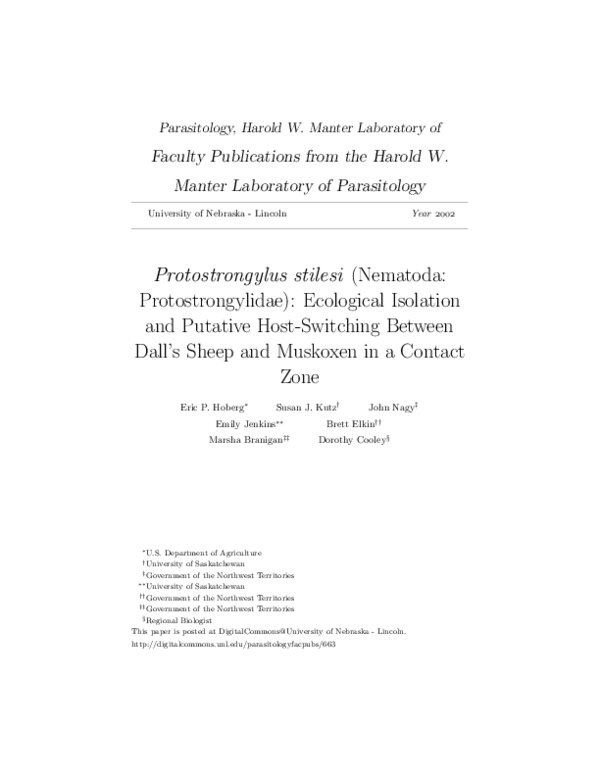 (PDF) Protostrongylus stilesi (Nematoda: Protostrongylidae): Ecological ...