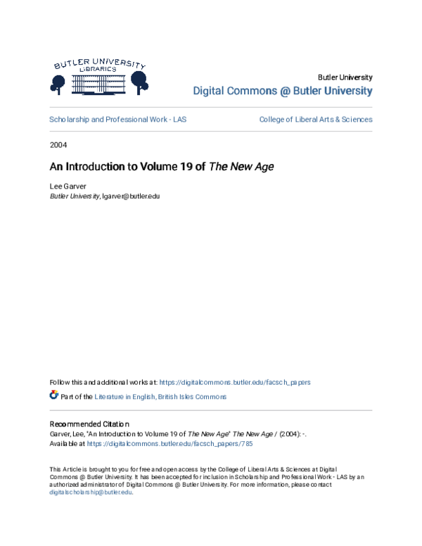 (PDF) An Introduction to Volume 19 of The New Age