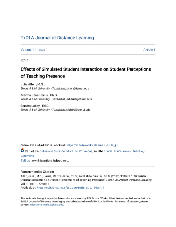 (PDF) Effects of Simulated Student Interaction on Student Perceptions ...