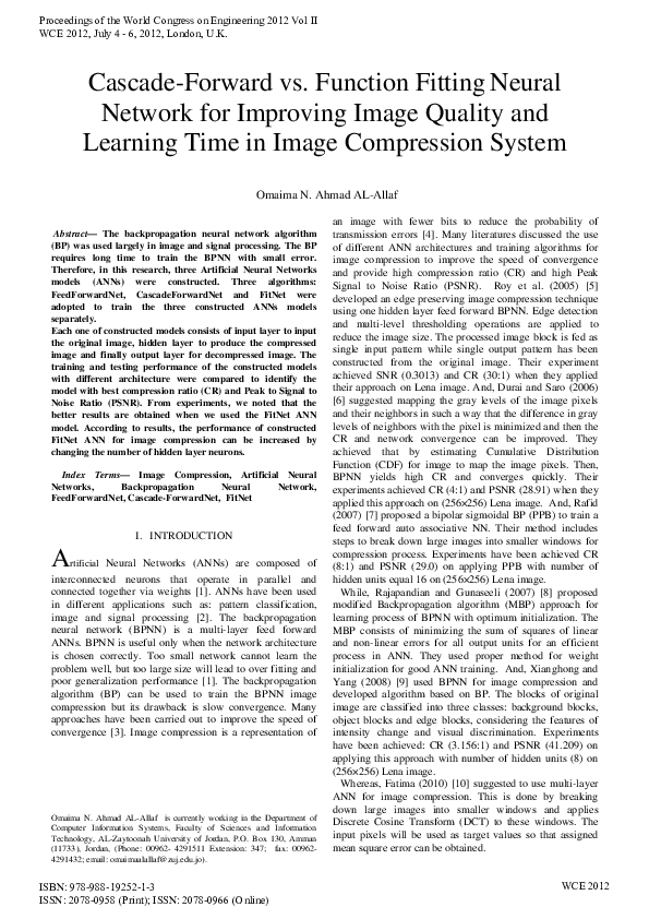 (PDF) Cascade-Forward vs. Function Fitting Neural Network for Improving ...