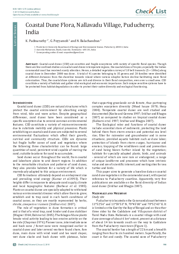 (PDF) Coastal Dune Flora, Nallavadu Village, Puducherry, India