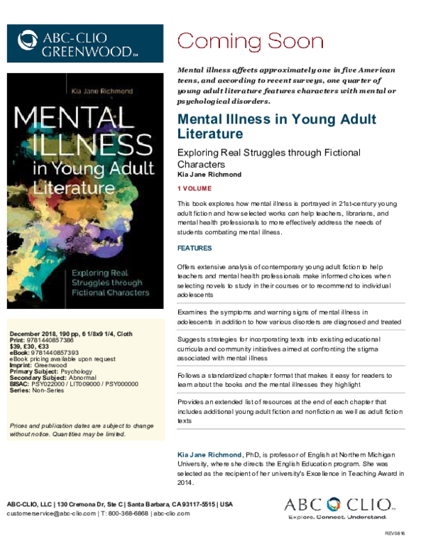 (PDF) Mental Illness in Young Adult Literature: Exploring Real ...