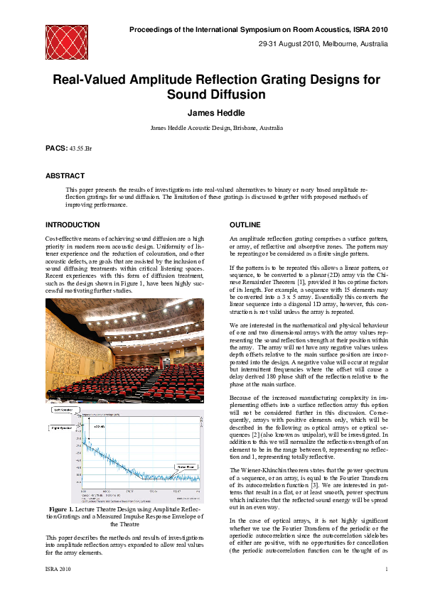 (PDF) Real-Valued Amplitude Reflection Grating Designs for Sound Diffusion