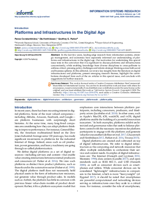 (PDF) Introduction—Platforms and Infrastructures in the Digital Age