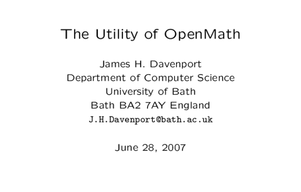 (PDF) The Utility of OpenMath