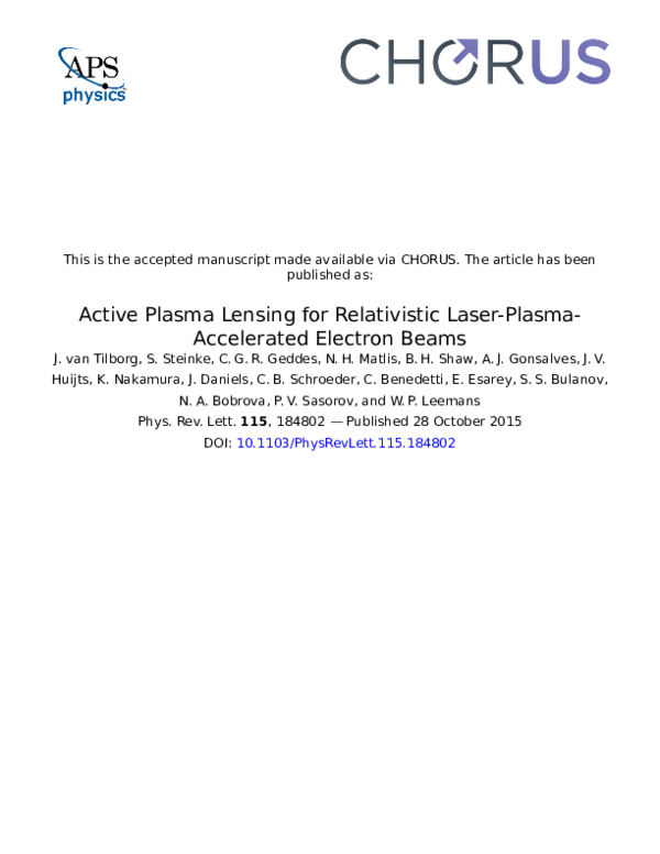 (PDF) Active Plasma Lensing for Relativistic Laser-Plasma-Accelerated ...
