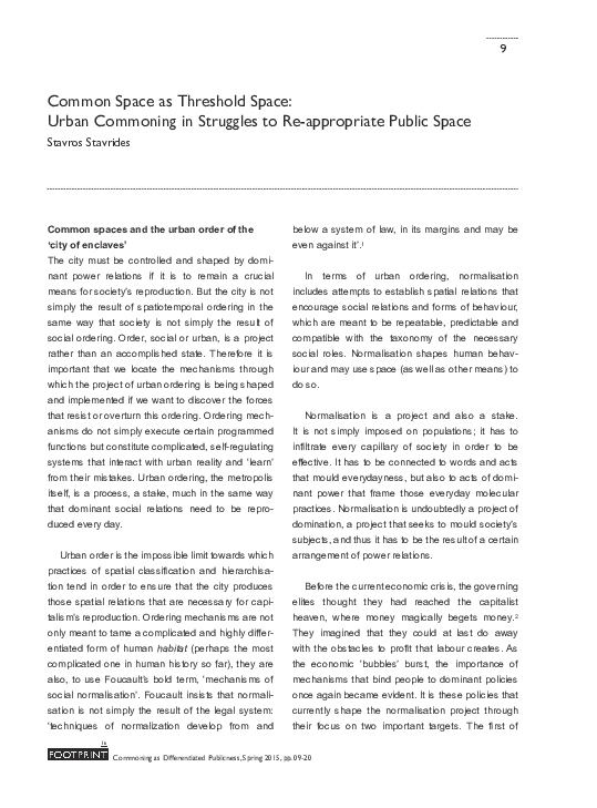 (PDF) Common Space as Threshold Space: Urban Commoning in Struggles to ...