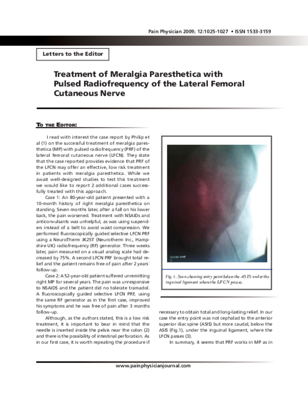 (PDF) Treatment of meralgia paresthetica with pulsed radiofrequency of the lateral femoral ...