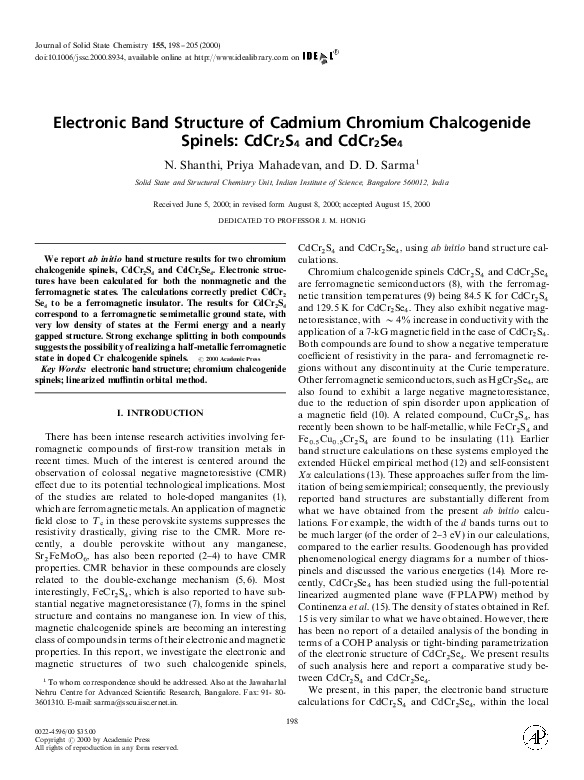(PDF) Electronic Band Structure of Cadmium Chromium Chalcogenide ...