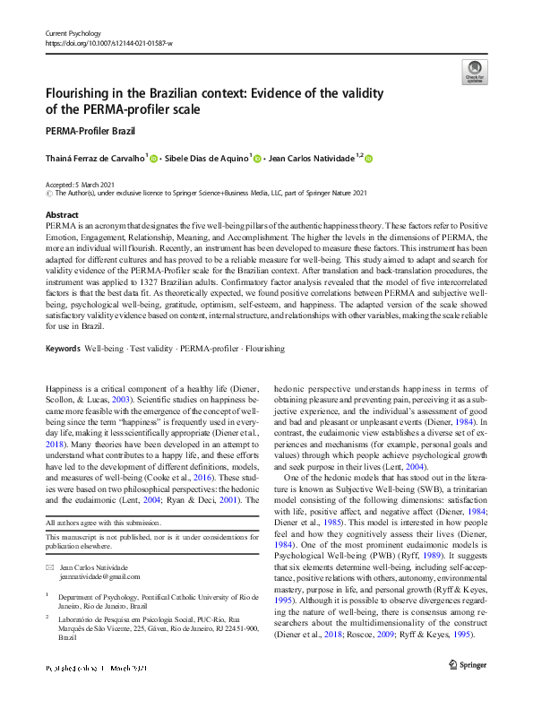 (PDF) Flourishing in the Brazilian context: Evidence of the validity of ...