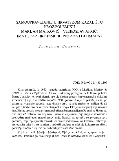 (PDF) Samoupravljanje u hrvatskom kazalištu kroz polemiku Marijan Matković - Vjekoslav Afrić ...