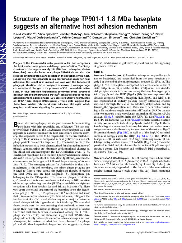 Structure of the phage TP901-1 1.8 MDa baseplate suggests an ...