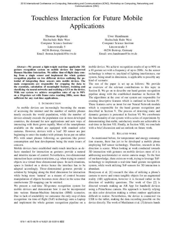(PDF) Touchless interaction for future mobile applications
