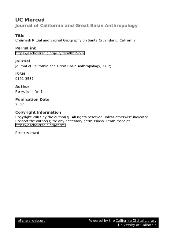 (PDF) Chumash Ritual and Sacred Geography on Santa Cruz Island, California