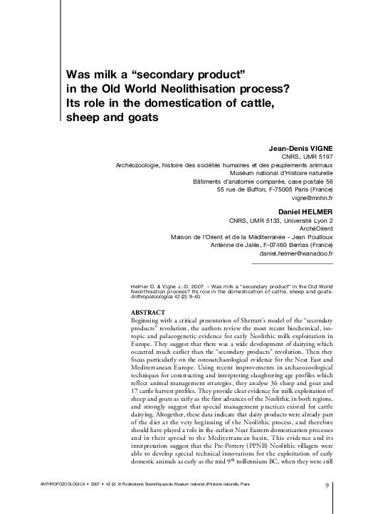 (PDF) Was milk a « secondary product » in the Old World Neolithisation ...