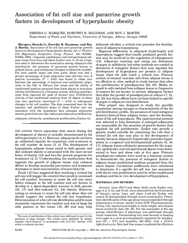 (PDF) Association of fat cell size and paracrine growth factors in ...