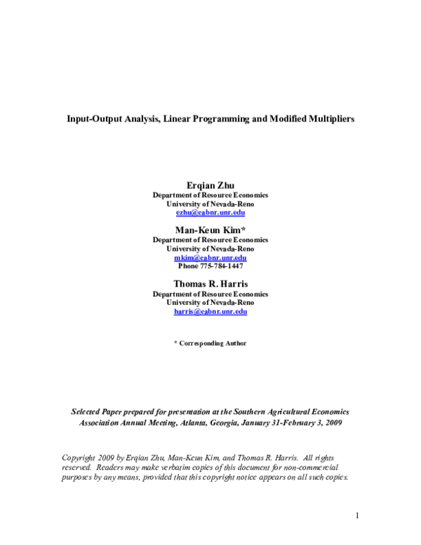 Input Output Analysis Linear Programming And Modified Multipliers 
