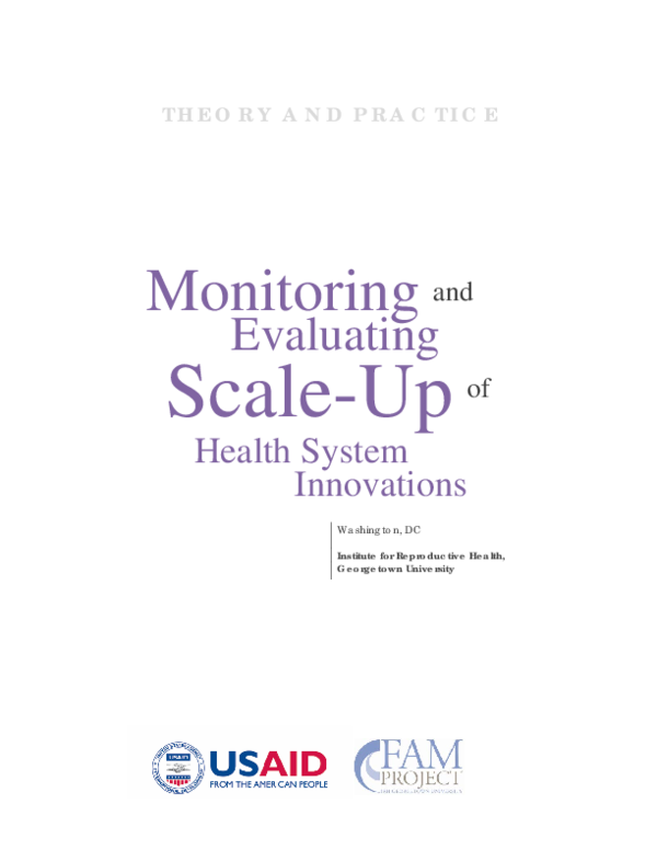 (PDF) Monitoring and evaluating scale-up of health system innovations