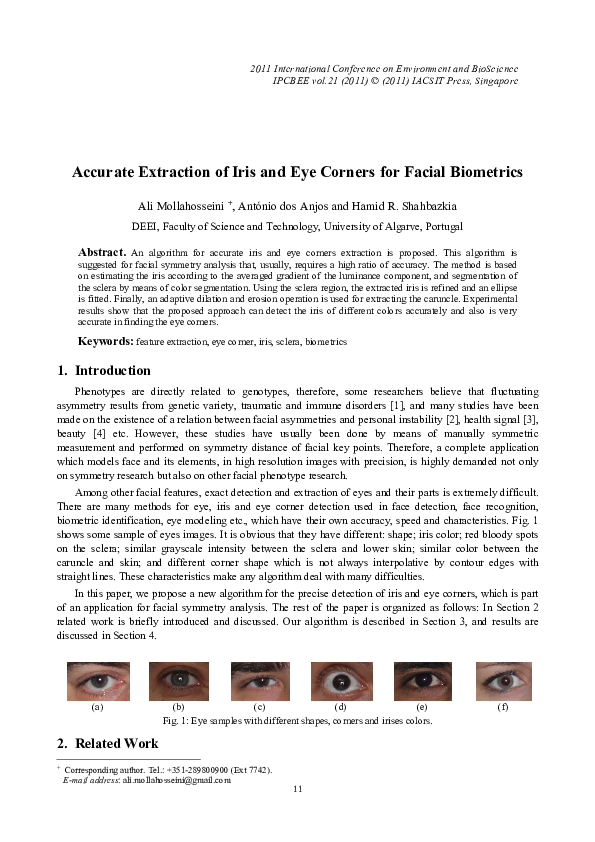 (PDF) Accurate Extraction of Iris and Eye Corners for Facial Biometrics ...