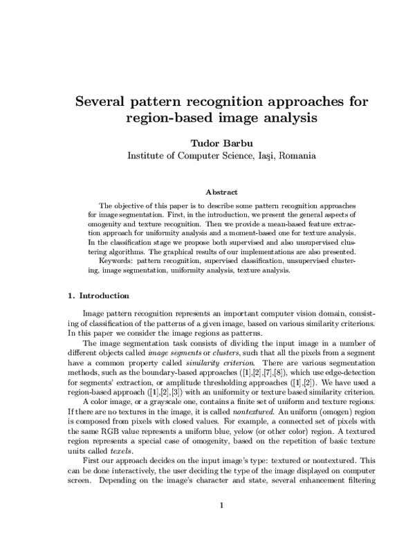 Pdf Several Pattern Recognition Approaches For Region Based Image Analysis