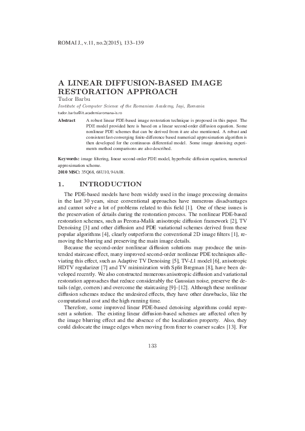 (PDF) A Linear Diffusion-Based Image Restoration Approach