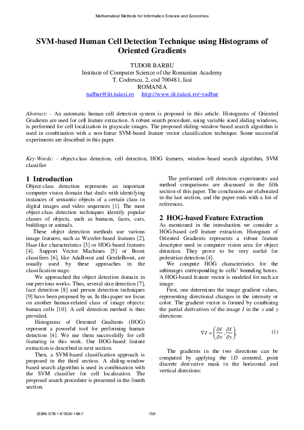 (PDF) SVM-based Human Cell Detection Technique using Histograms of Oriented Gradients