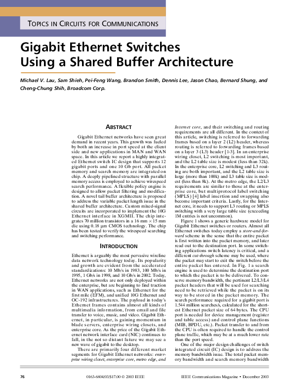 Pdf Gigabit Ethernet Switches Using A Shared Buffer Architecture