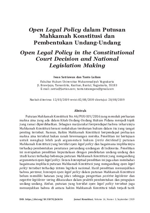 (PDF) Open Legal Policy in the Constitutional Court Decisions and ...