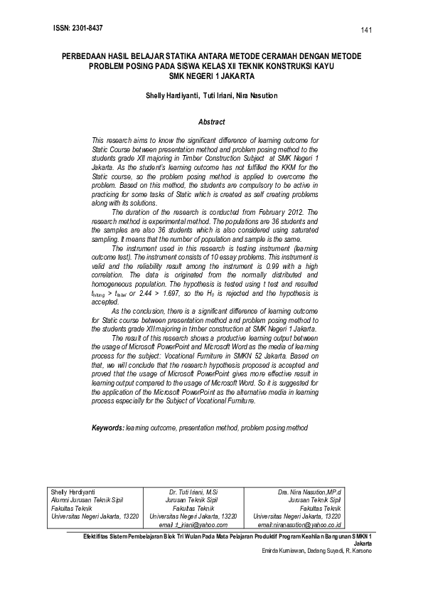 (PDF) Perbedaan Hasil Belajar Statika Antara Metode Ceramah Dengan Metode Problem Posing Pada ...