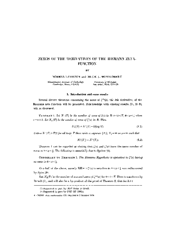 (PDF) Zeros of the derivatives of the Riemann zeta-function
