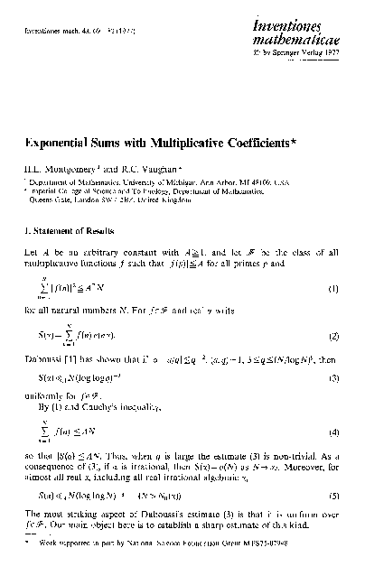 (PDF) Exponential sums with multiplicative coefficients