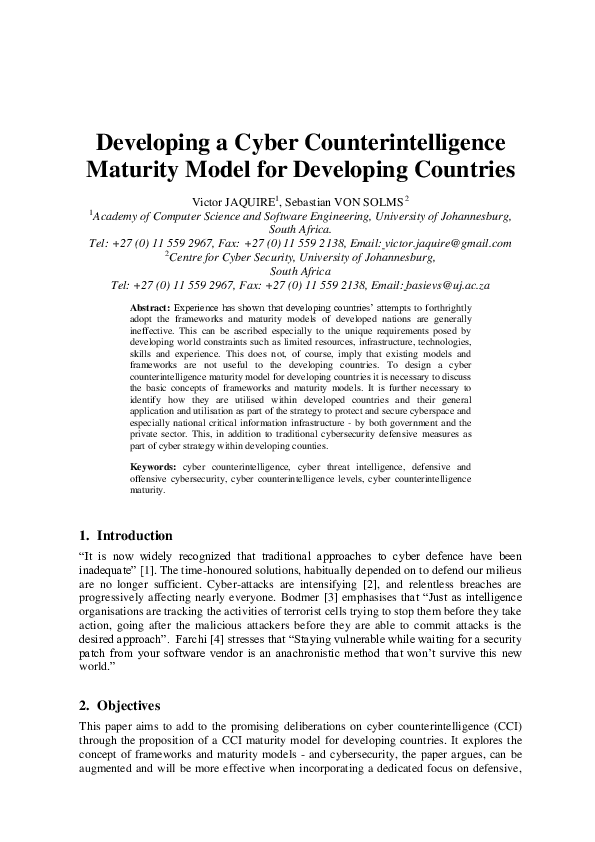 (PDF) Developing a cyber counterintelligence maturity model for ...