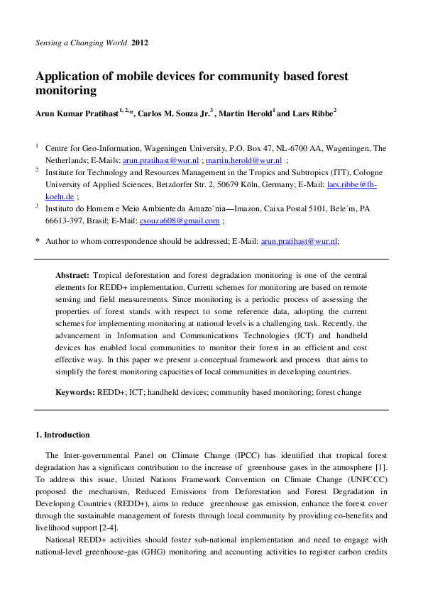 (PDF) Application of mobile devices for community based forest monitoring