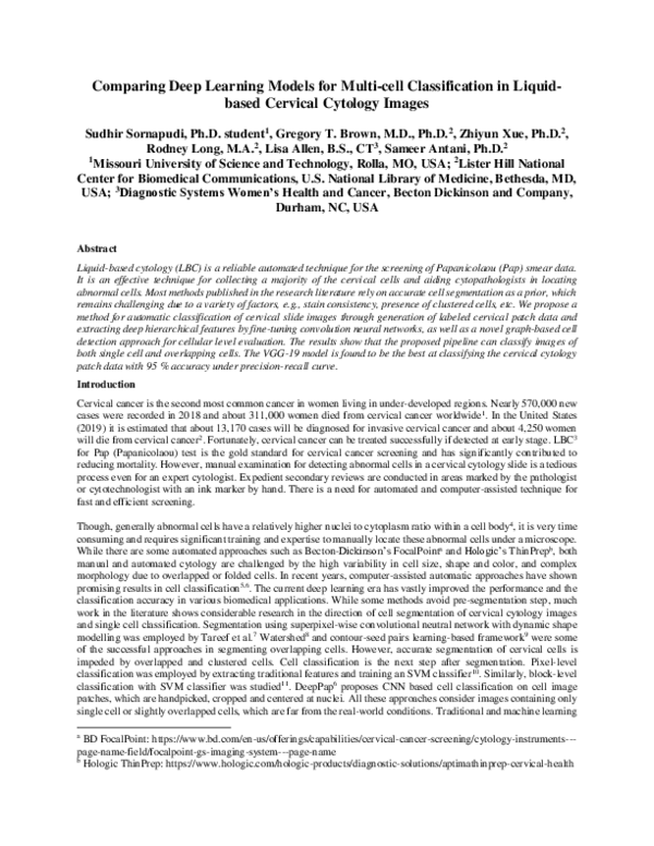 Pdf Comparing Deep Learning Models For Multi Cell Classification In