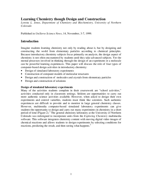 (PDF) Learning Chemistry though Design and Construction