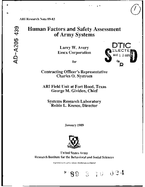 (PDF) Human Factors and Safety Assessment of Army Systems