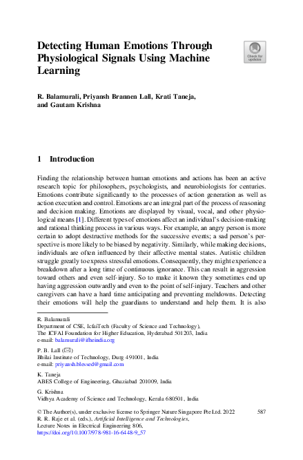 (PDF) Detecting Human Emotions Through Physiological Signals Using Machine Learning