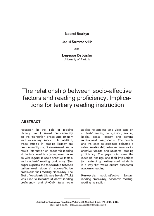 (PDF) The relationship between socio-affective factors and reading ...