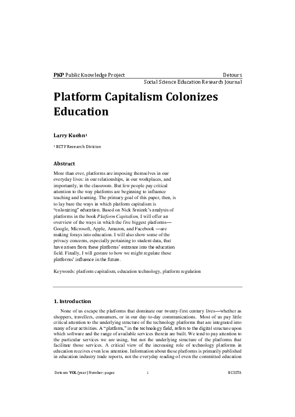 (PDF) Platform Capitalism Colonizes Education