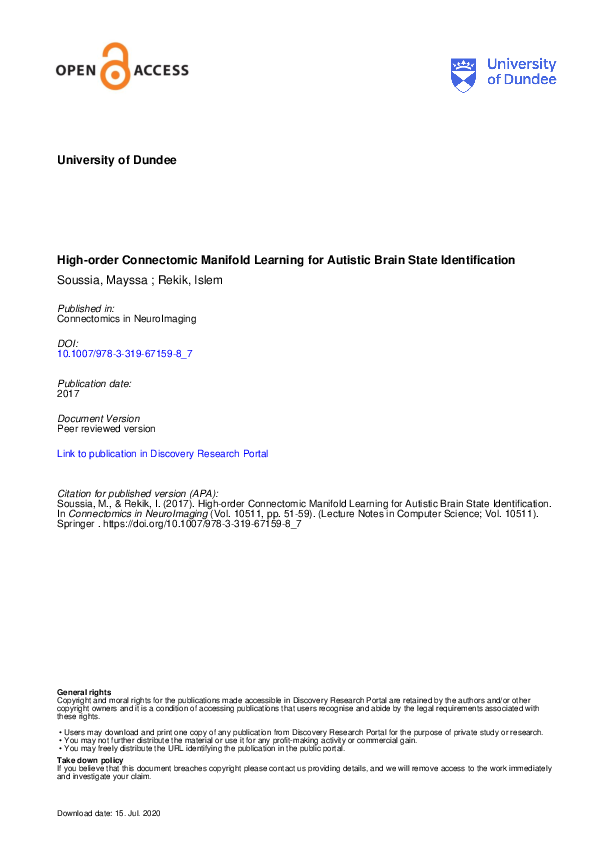 (PDF) University of Dundee High-order Connectomic Manifold Learning for ...