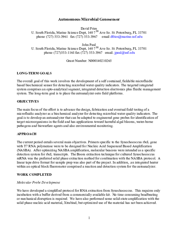 (PDF) Autonomous Microbial Genosensor